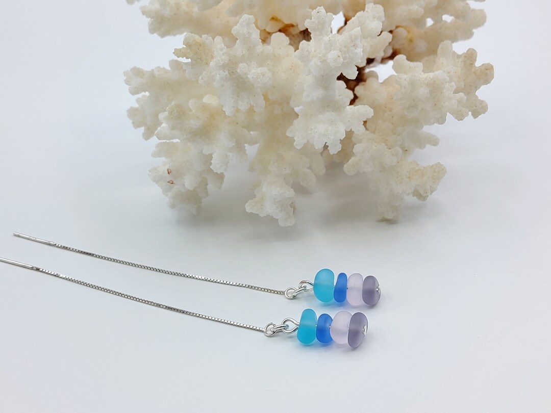 Sterling Silver Sea Glass Threader Earrings: Beach Jewelry - Etsy