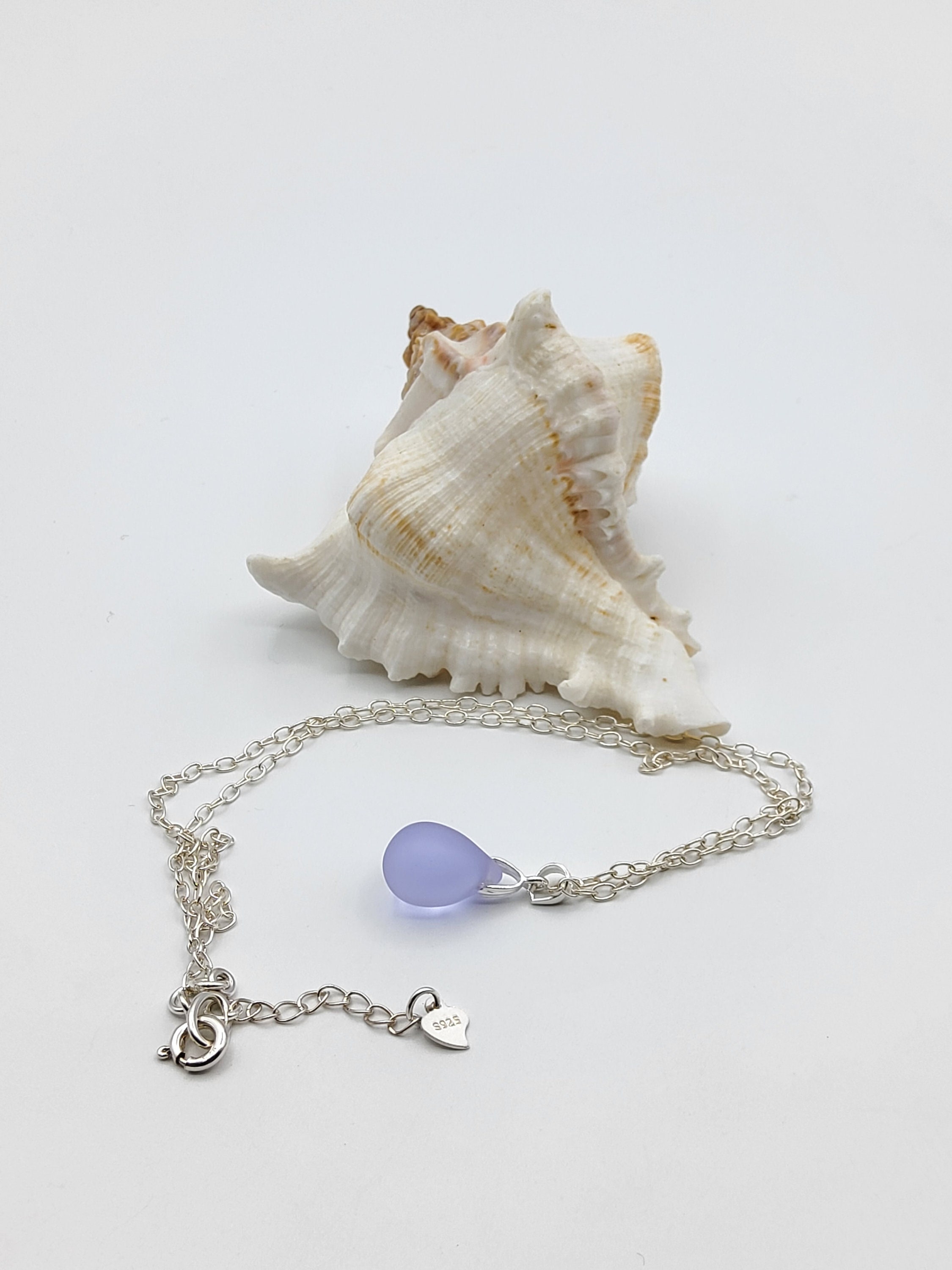 Periwinkle Purple Sea Glass Teardrop Necklace, Minimalist, Gift for ...
