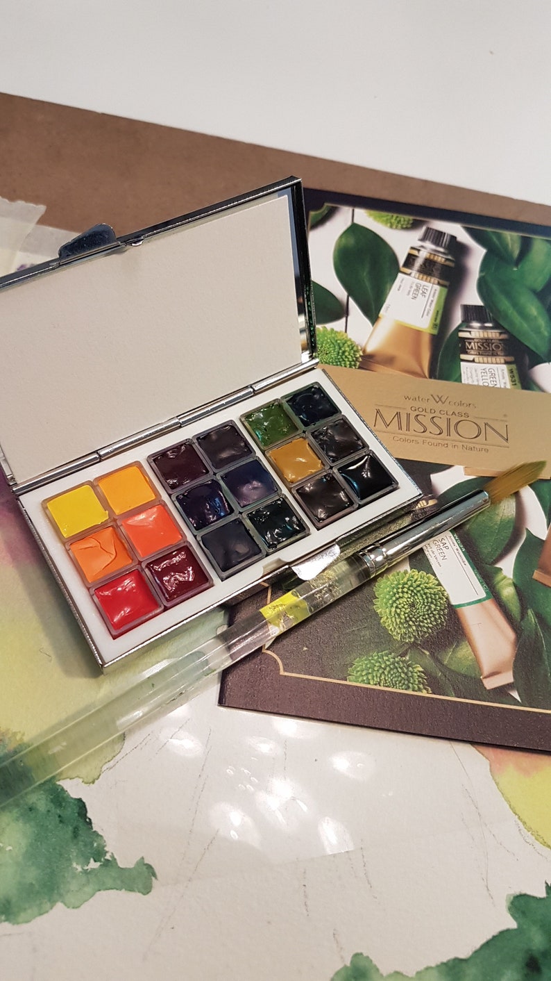 Handmade Watercolor Palette Tin Paint Set Mijello Gold Mission - Etsy
