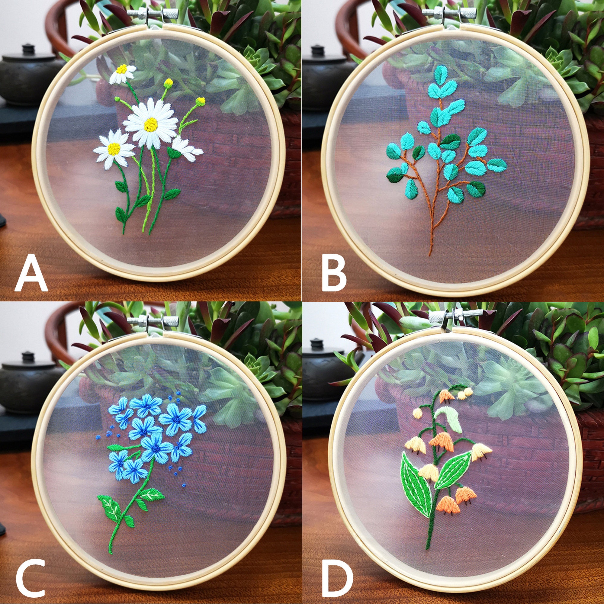 DIY Flowers Transparent Embroidery KitPlants Embroidery | Etsy