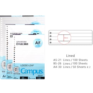 KOKUYO Loose Leaf Paper,campus A5 B5 A4 Refill Paper,20 26 30 Holes ...