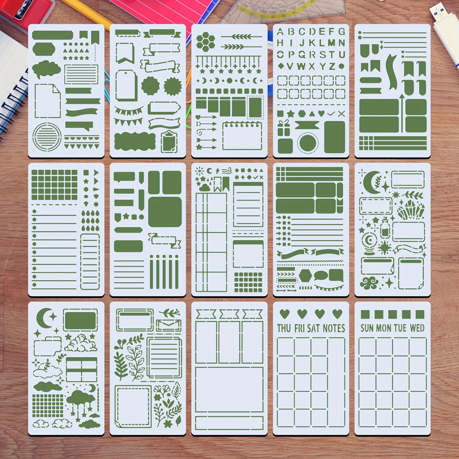 15 Pcs Bullet Journal Stencil Set,diy Journaling Templates for Bullet ...