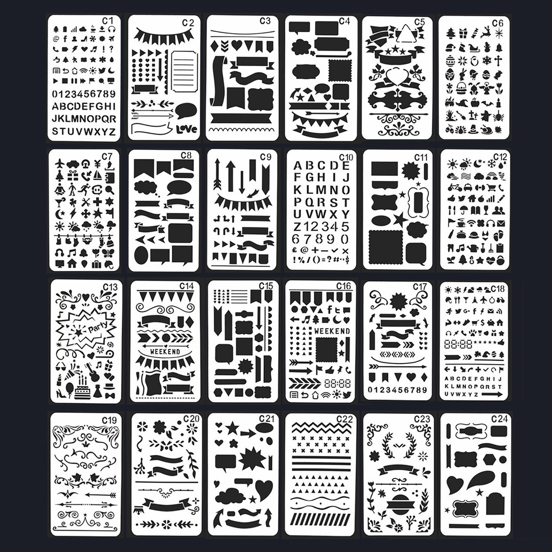24 Pc Journal Stencil,planner Stencil Set, Stencil Planner,plastic ...