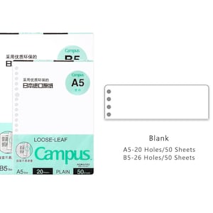 KOKUYO Loose Leaf Paper,campus A5 B5 A4 Refill Paper,20 26 30 Holes ...