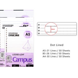 KOKUYO Loose Leaf Paper,campus A5 B5 A4 Refill Paper,20 26 30 Holes ...