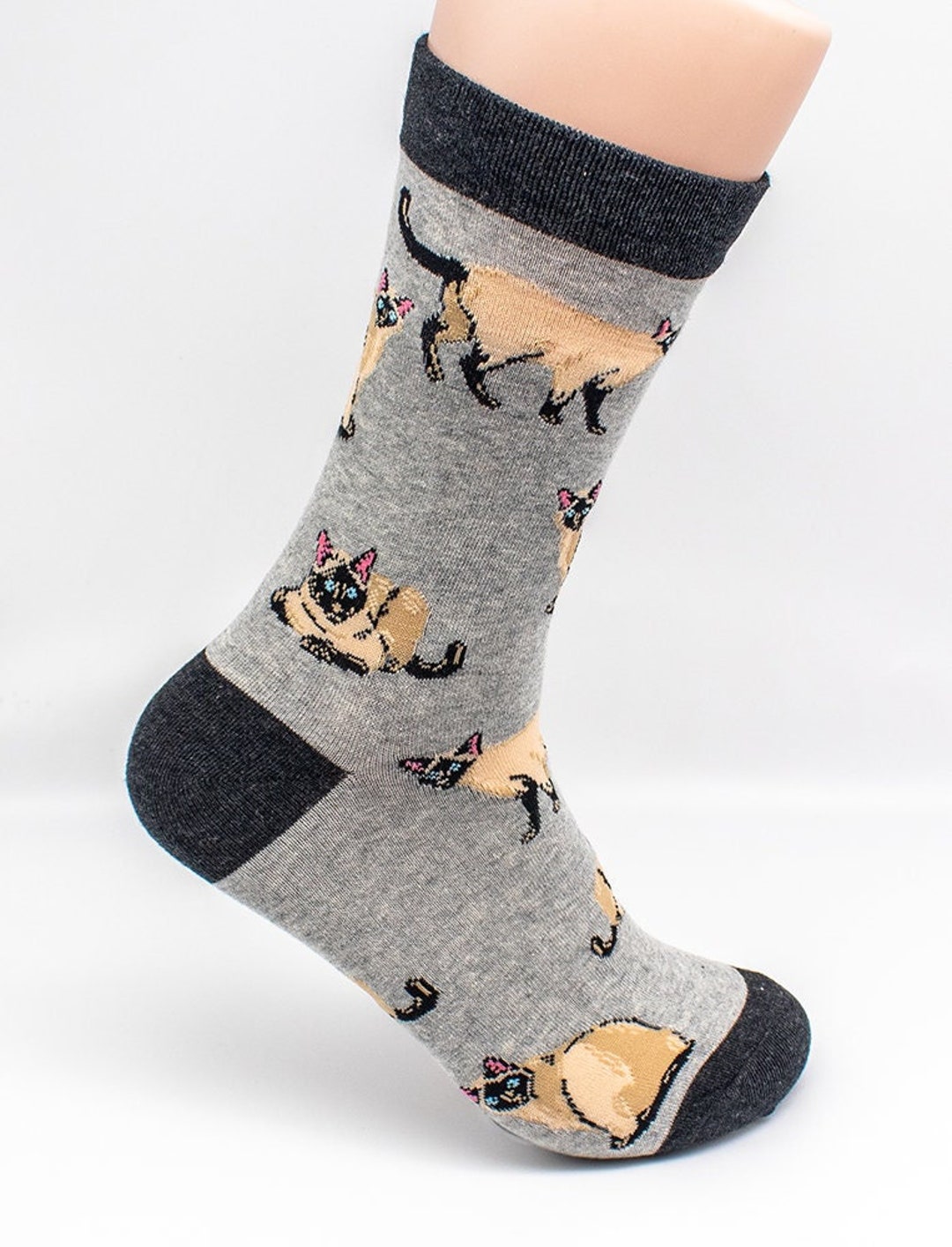 Assorted Siamese Cat Dog Breed Lightweight Stretch Cotton Adult Socks ...