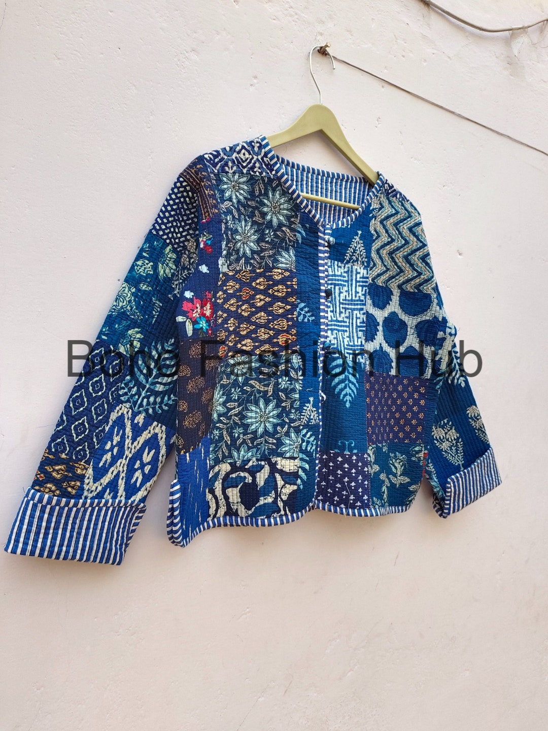 Indigo Patchwork Reversible Jacket, Hand Stitched Silk Patchwork Jacket ...