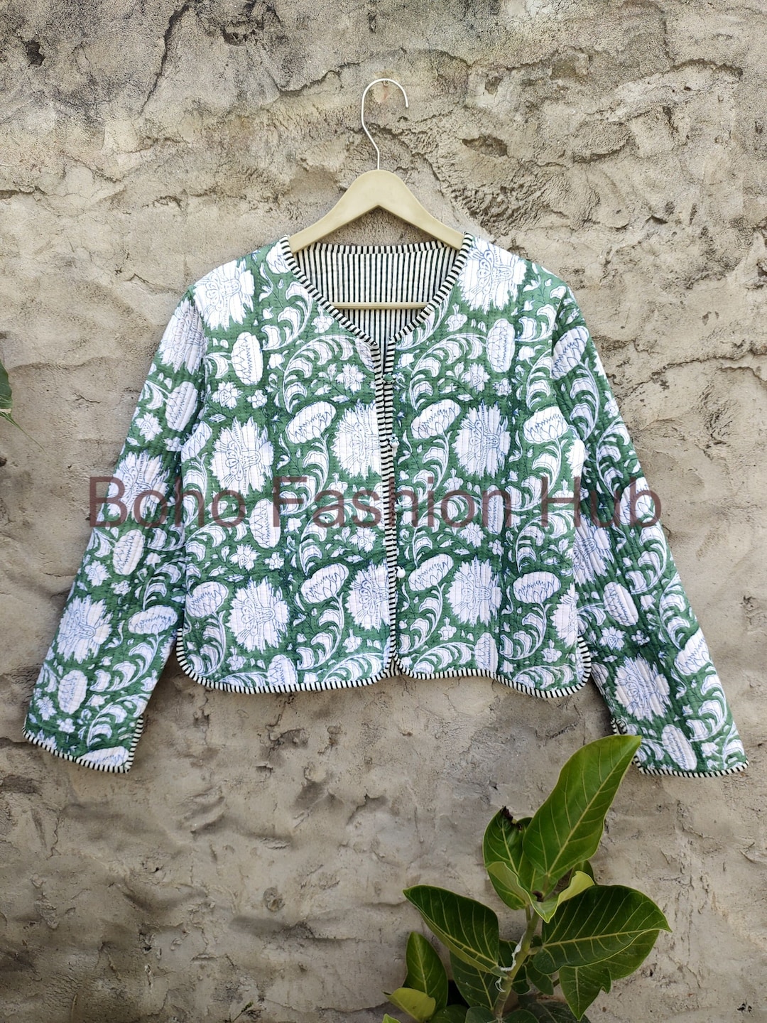 Indian Kantha Jacket, Cotton Quilted Coat, Boho, Hippie, Hand Block ...