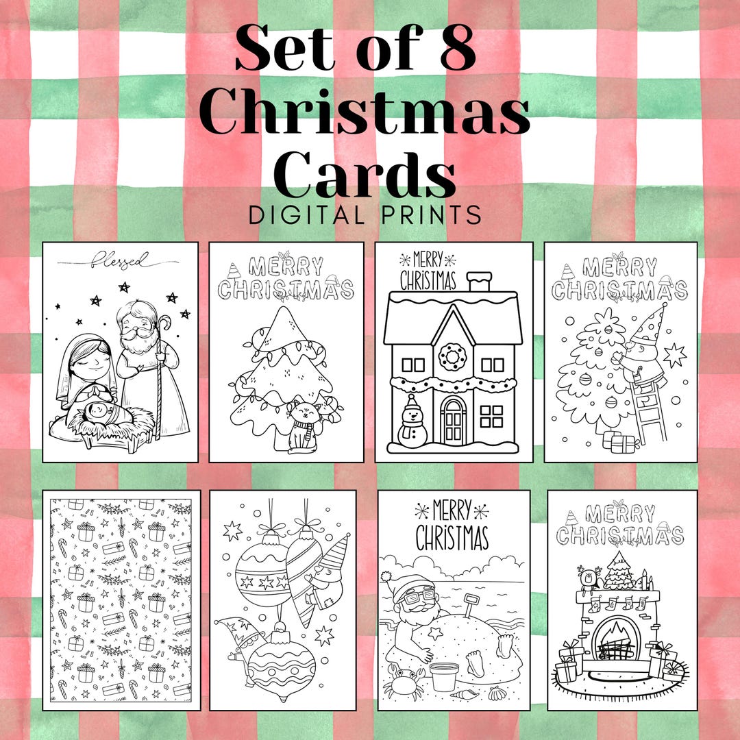 Set of 8 Christmas Colouring Cards - DIGITAL DOWNLOAD - Children and ...
