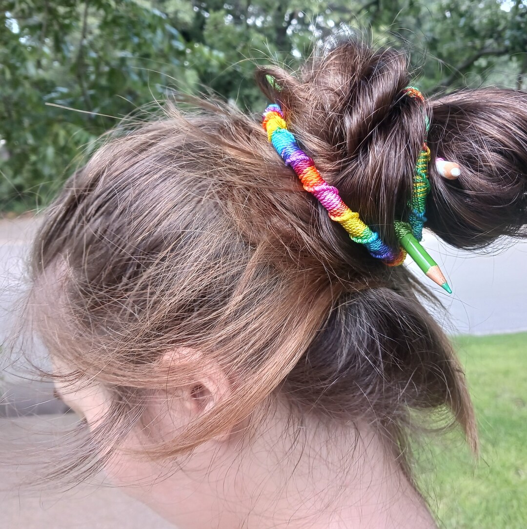 Rainbow Circle Barrette With Matching Pencil Stick - Etsy