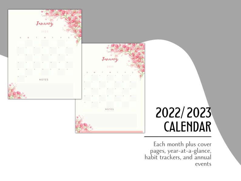 2022 / 2023 Printable Floral Monthly Calendar and Habit Tracker - Etsy