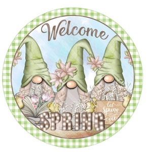 Round Welcome Spring Gnome Wreath Sign, Signs for Wreaths, Wreath ...