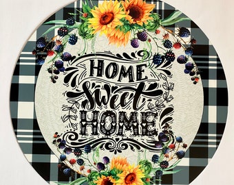 8 Round Home Sign Home Sweet Home Wreath Sign Teal - Etsy
