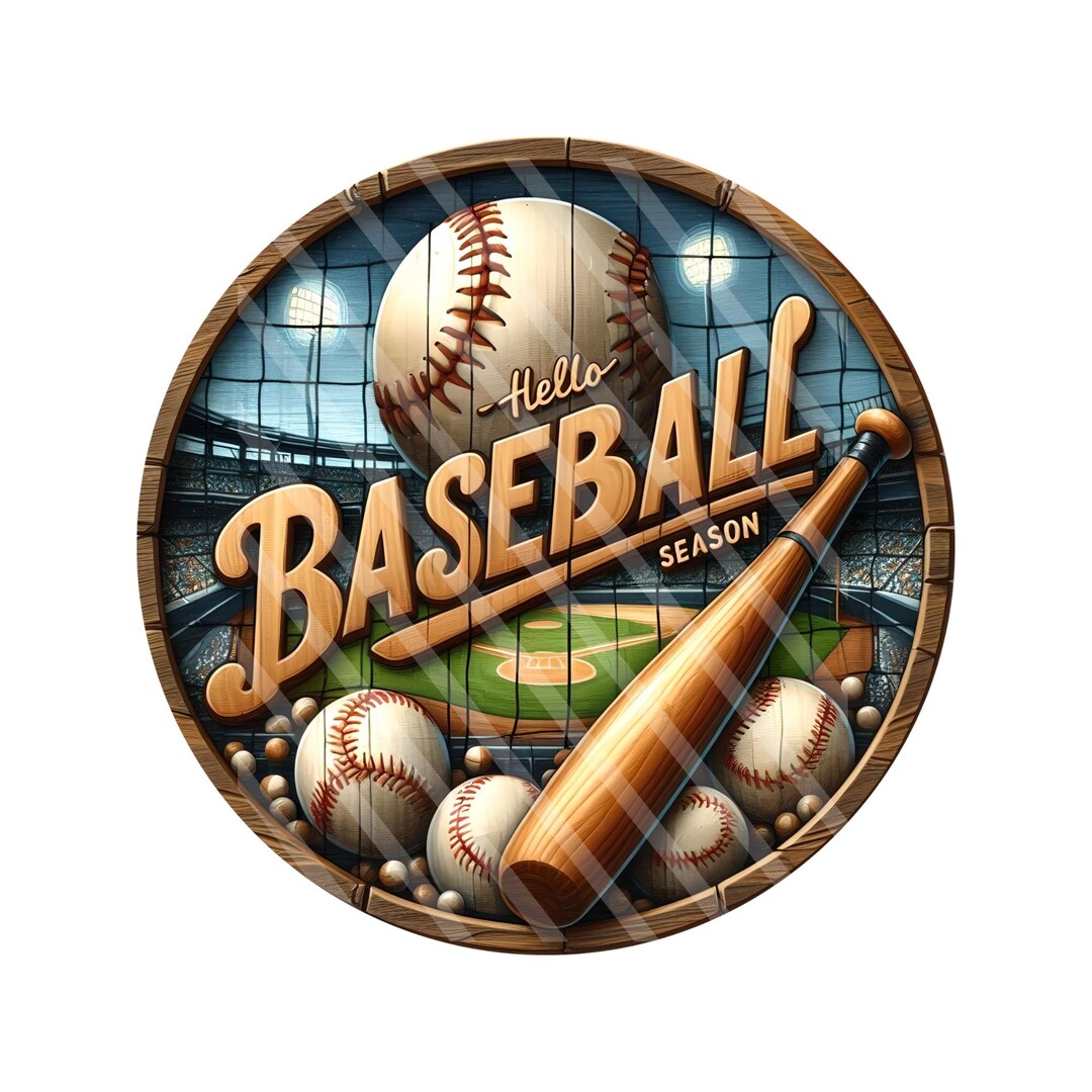 Hello Baseball Season Sign – Stadium Baseball Round Aluminum Door Décor ...