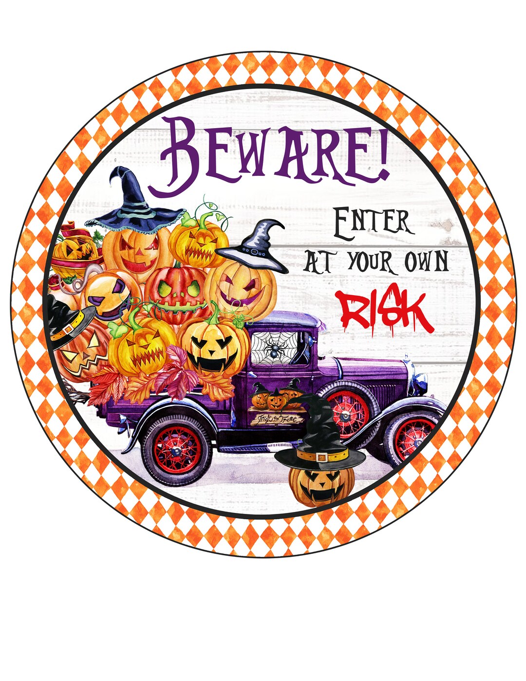 Beware Halloween Sign, Pumpkin Truck Door Decor, Spooky Fall Wreath - Etsy
