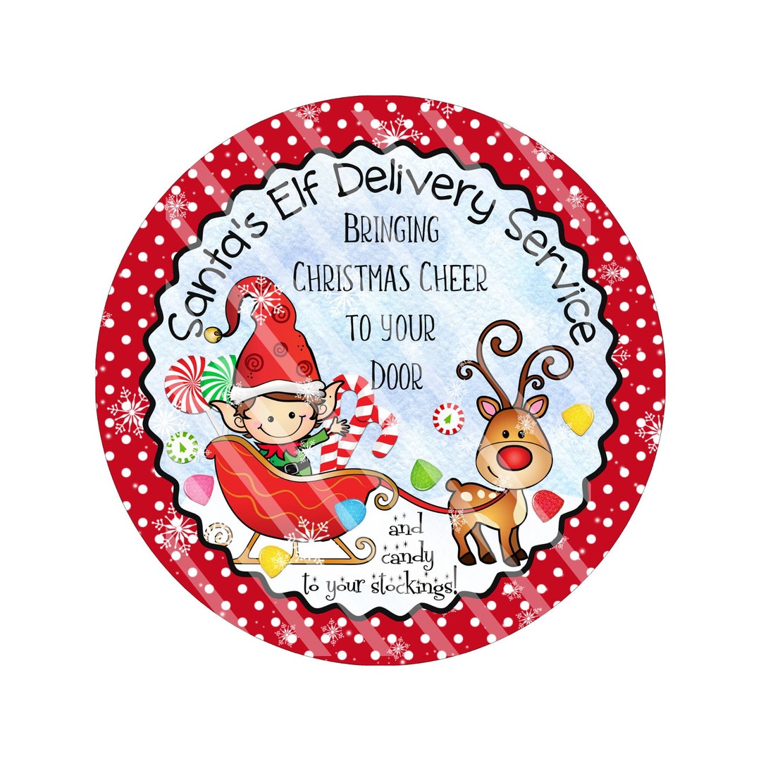 Elf Delivery Christmas Round Wreath Sign • Red Polka Dot Holiday Door ...