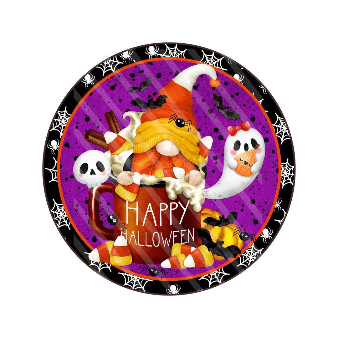 Round Gnome Halloween Wreath Sign, Round Wreath Sign, Gnome Decor ...