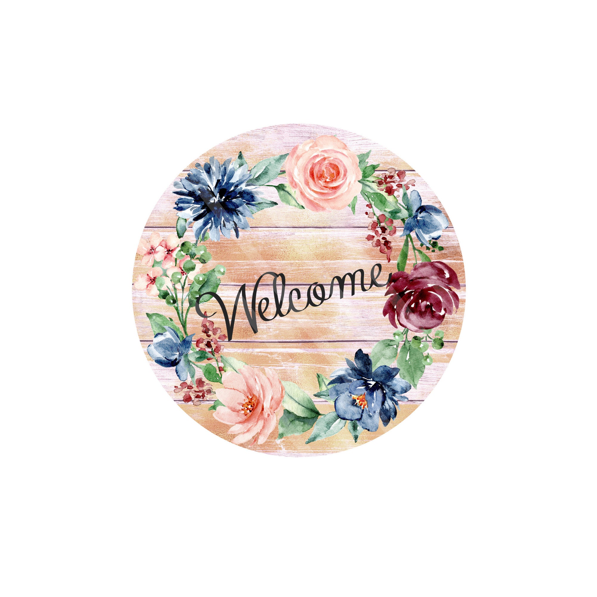Round Welcome Floral Wreath Sign Signs for Wreaths Wreath - Etsy
