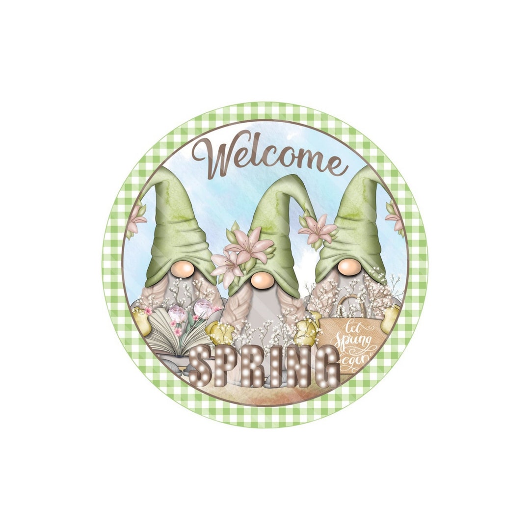 Round Welcome Spring Gnome Wreath Sign, Signs for Wreaths, Wreath ...