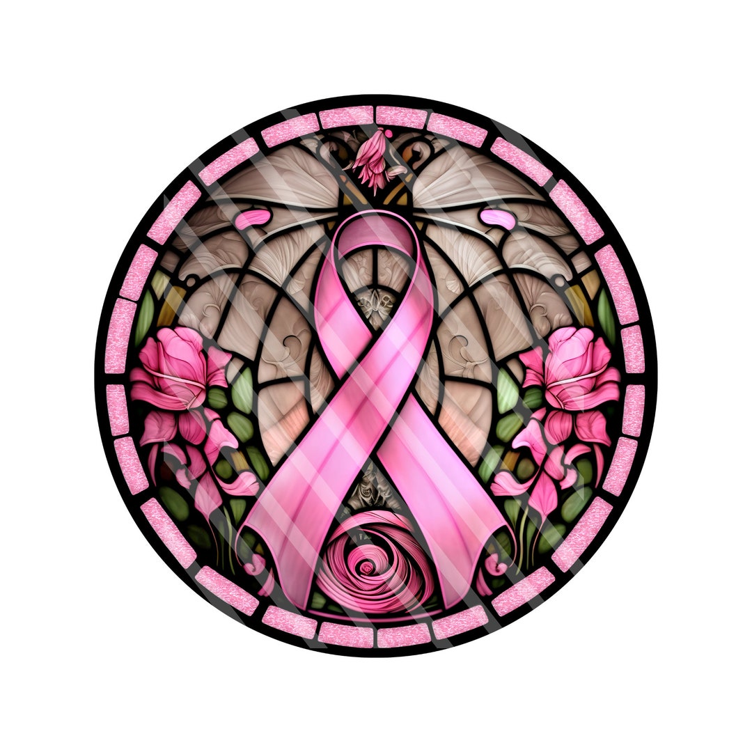 Breast Cancer, Faux Stained Glass Breast Cancer Pink Ribbon Sign, Signs ...