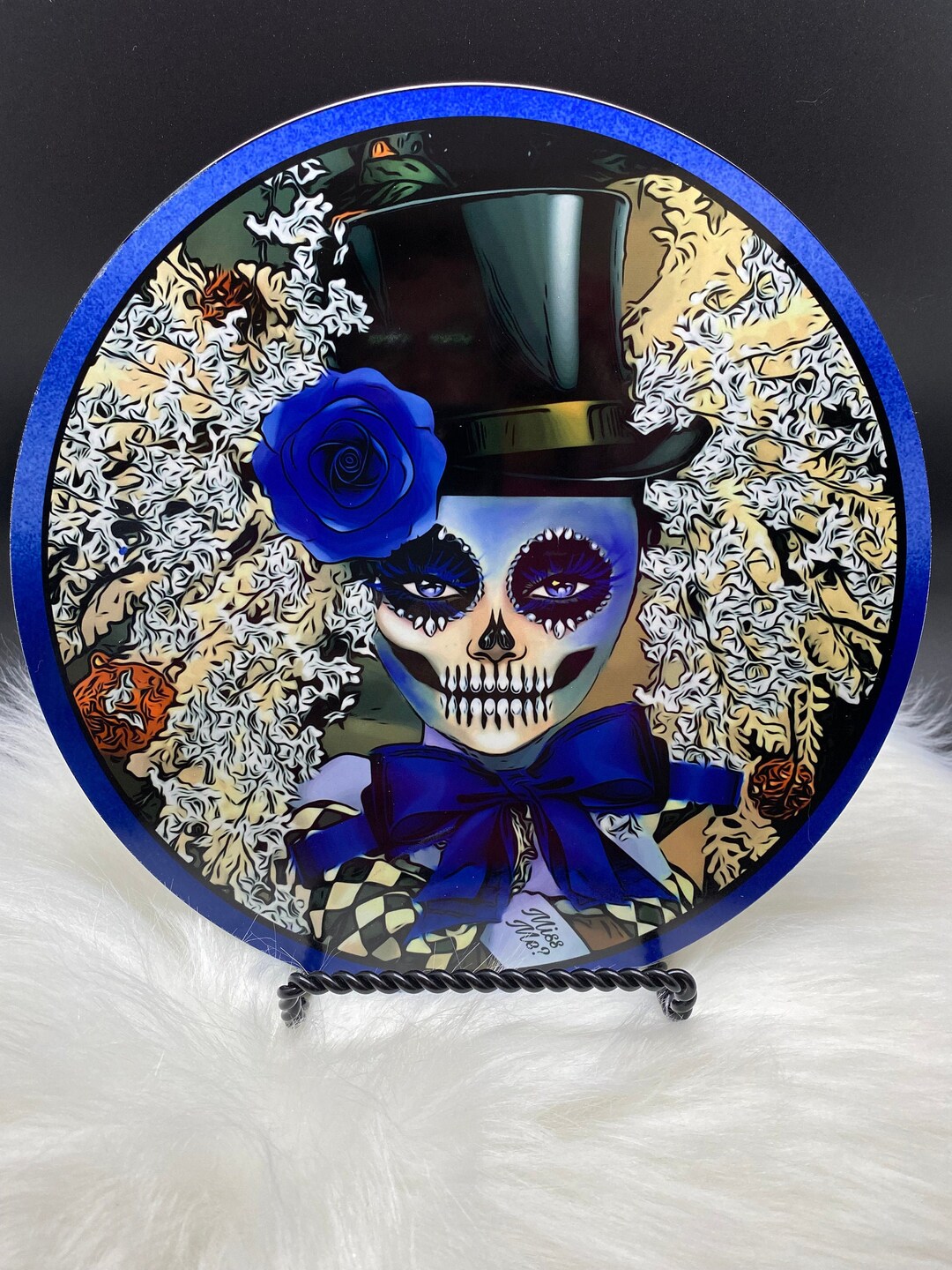 Blue Rose Sugar Skull Sign, Gothic Dia De Los Muertos Wreath Décor - Etsy