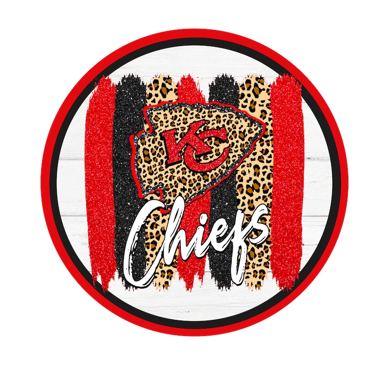 Chiefs Leopard Stripe Wreath Sign – Red Black Gold Round Aluminum Door ...