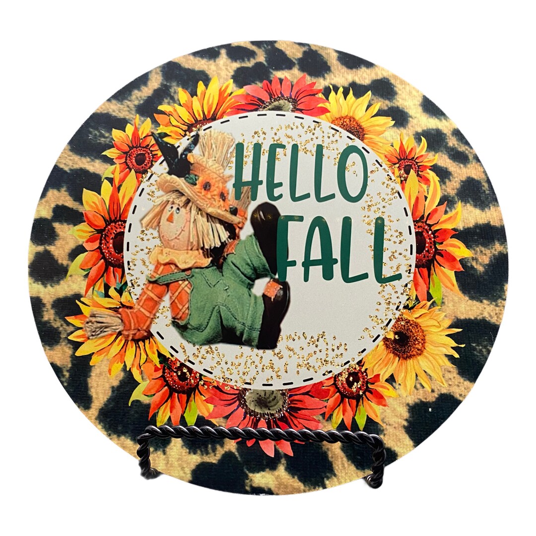 Hello Fall, Scarecrow Hello Fall Wreath Sign, Signs for Wreaths, Round ...