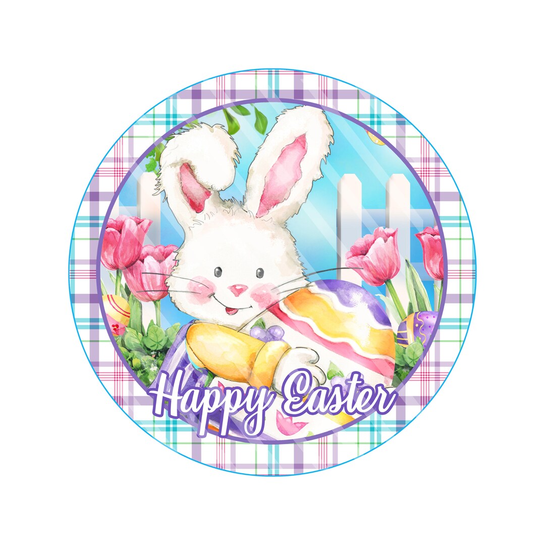 Round Happy Easter Bunny Wreath Sign, Easter Wreath Signs, Signs for ...