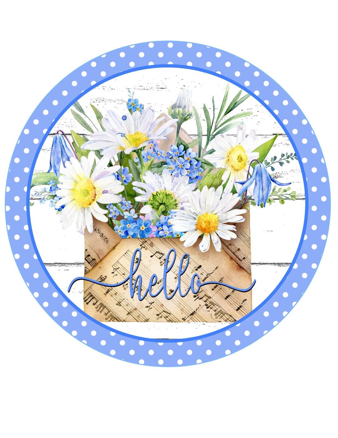 Rustic Hello Daisy Wreath Sign – Blue Floral Farmhouse Everyday Décor ...