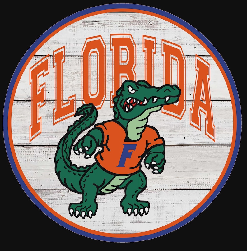 Florida Gator Inspired Wreath Sign – Orange and Blue Round Aluminum ...