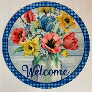 Welcome Floral Wreath Sign, Spring Signs for Wreaths, Wreath ...