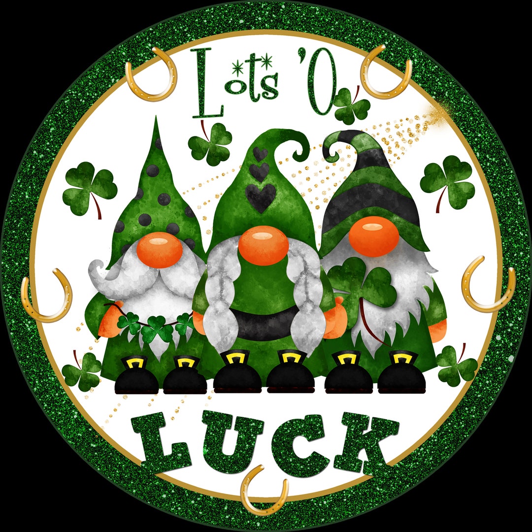 St Patricks Day Wreath Sign, Lucky Gnome Door Decor, Shamrock Green ...