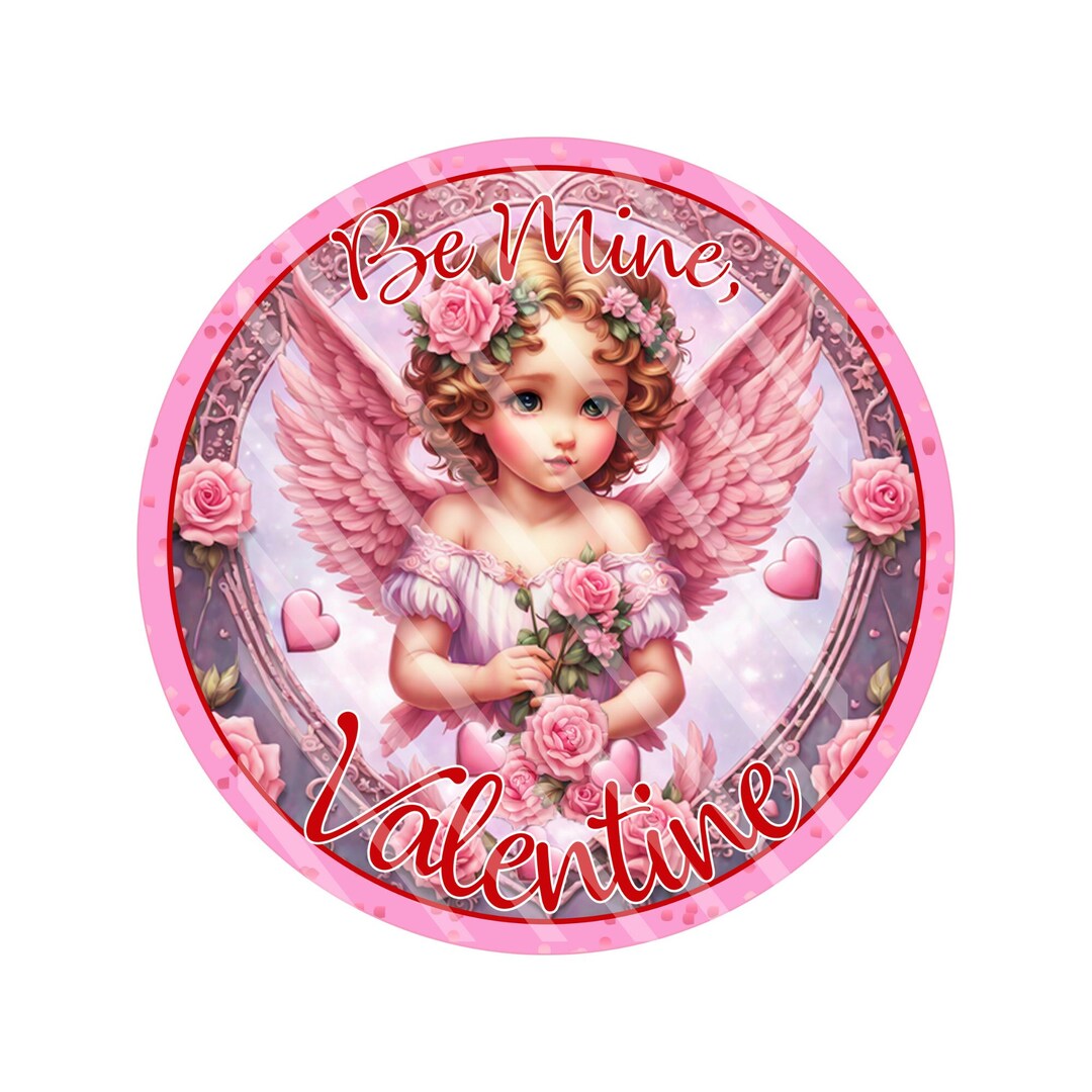 Be Mine Angel Cherub Valentines Day Wreath Sign, Round Metal Wreath ...