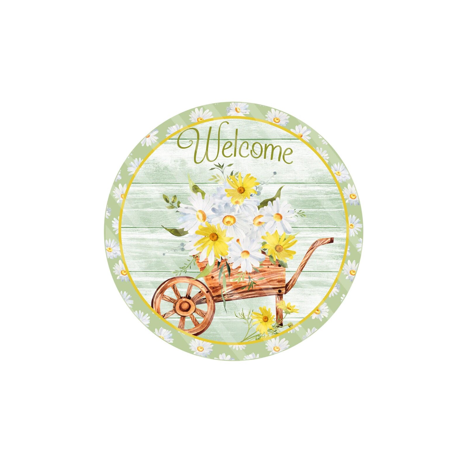 Daisy Wheelbarrow Welcome Round Aluminum Wreath Sign for Wreath Making ...
