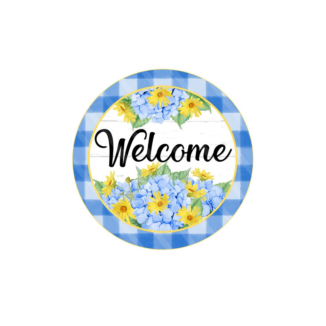 Welcome Wreath Sign – Blue Gingham Floral Aluminum Farmhouse Decor - Etsy