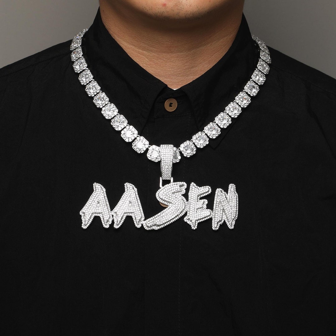 Custom Thorn Letter Name Pendant With Big Tennis Chain - 18K Gold - Etsy