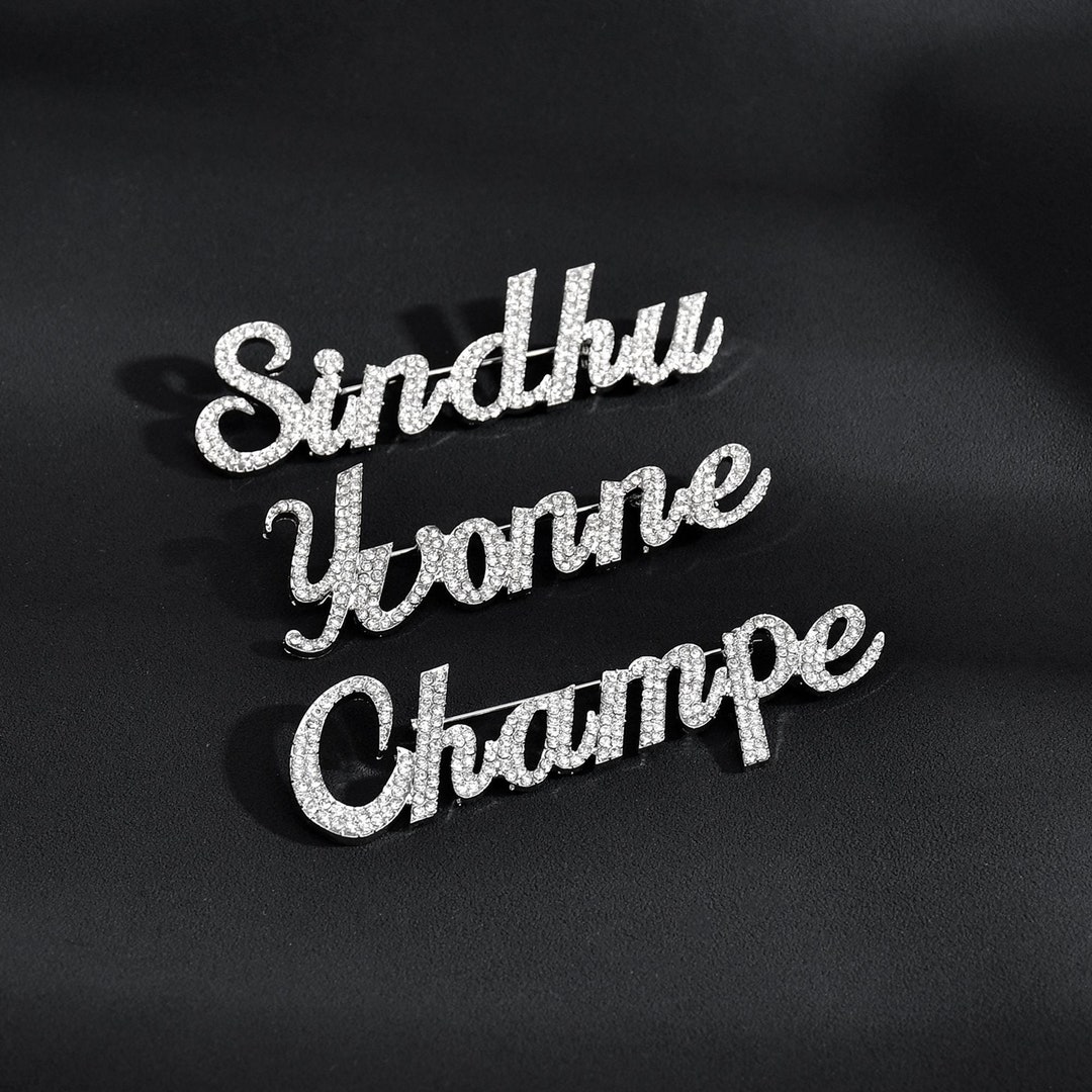 Perosnalised Bling Name Brooch Pins, Hot Popular Script Font Letters ...