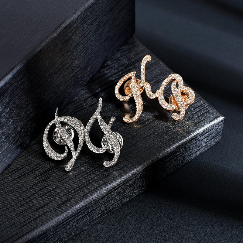 Initial Pin With Stones - Etsy