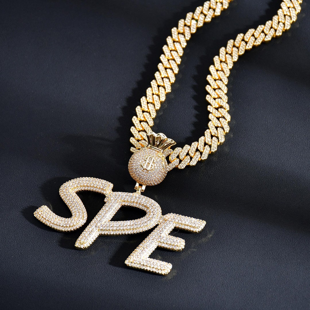 Personalized Letters Money Bag Pendant Necklace,custom Nameplate Cuban ...