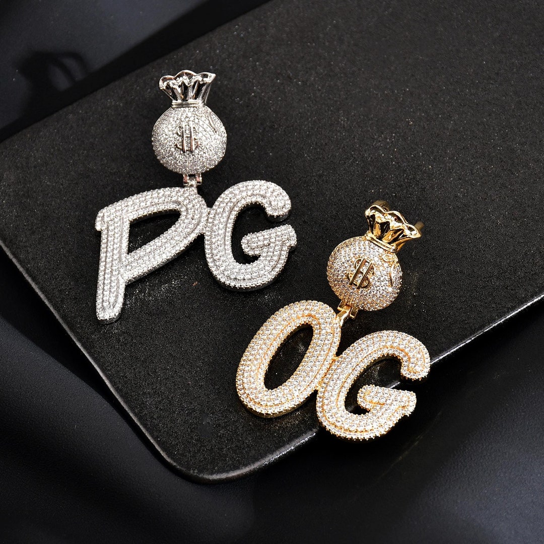 Iced Out Money Bag Custom Name Pendant Necklace, Sparkling CZ Diamond ...
