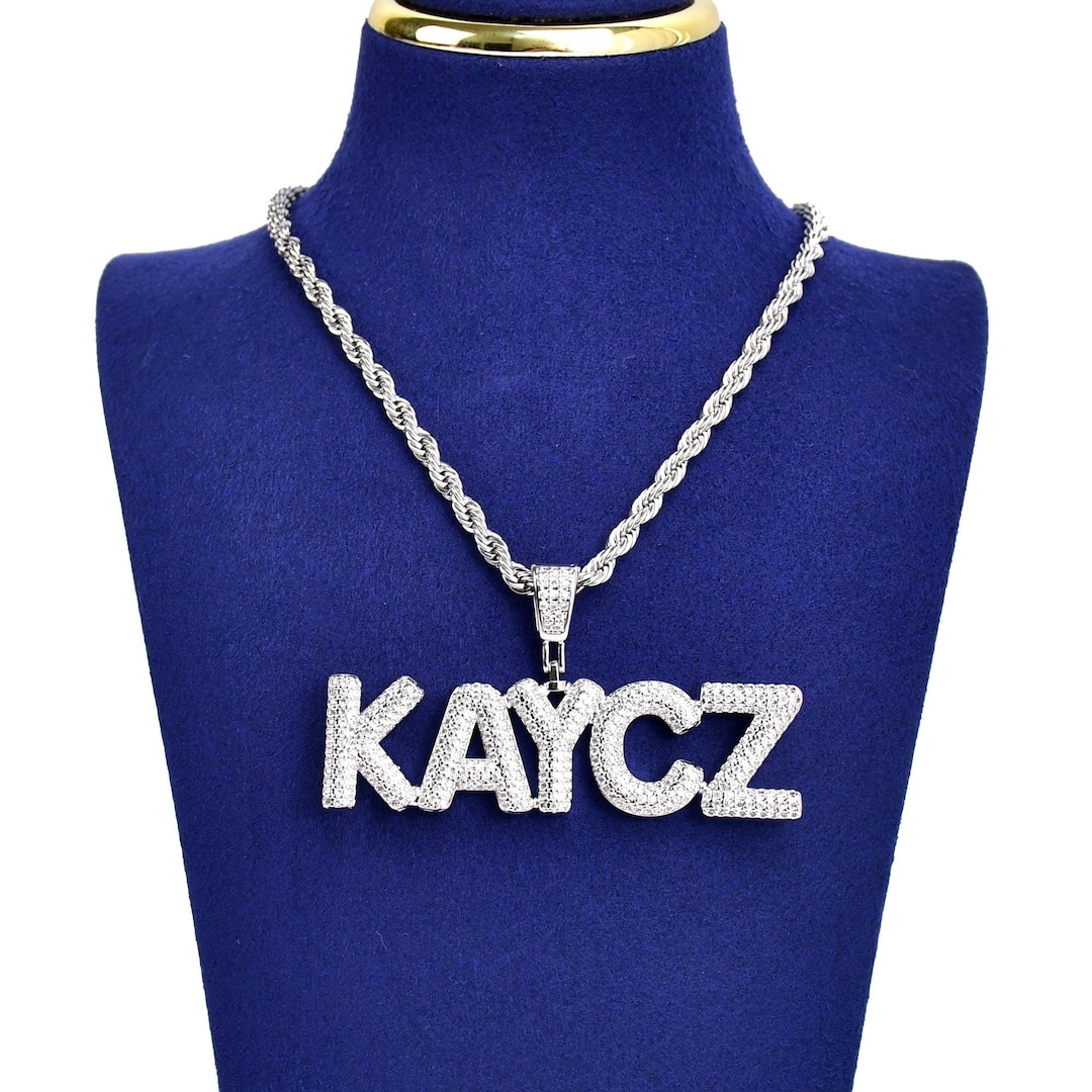 Custom Bubble Letters Name Necklace, Iced Out Nameplate/numbers Pendant ...