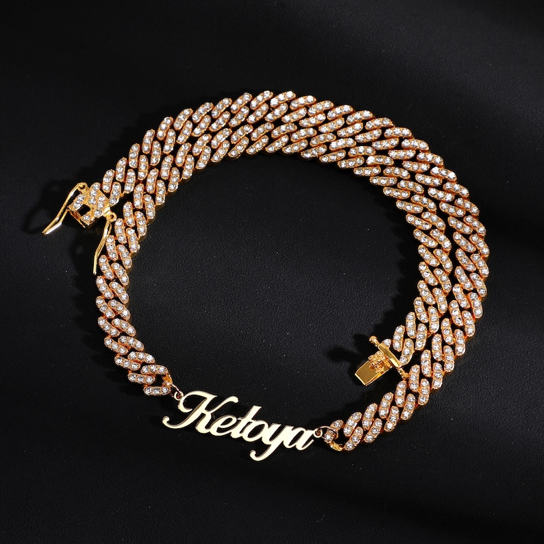 Custom Rhinestone Name Necklace: Silver & Gold Bling Chain - Etsy