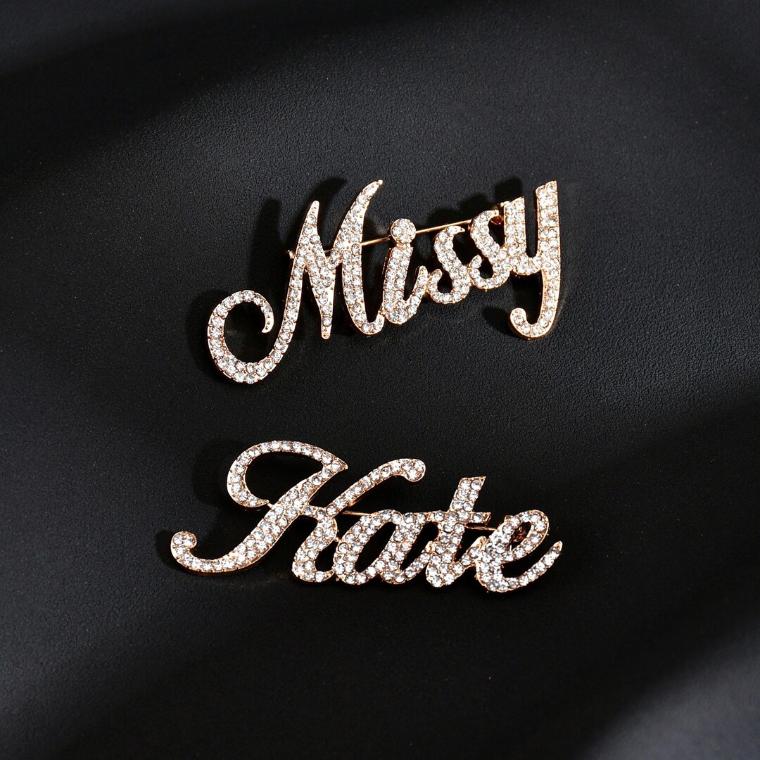 Perosnalised Name Brooch Pins, Script Font Upcase&lowercase Letters ...