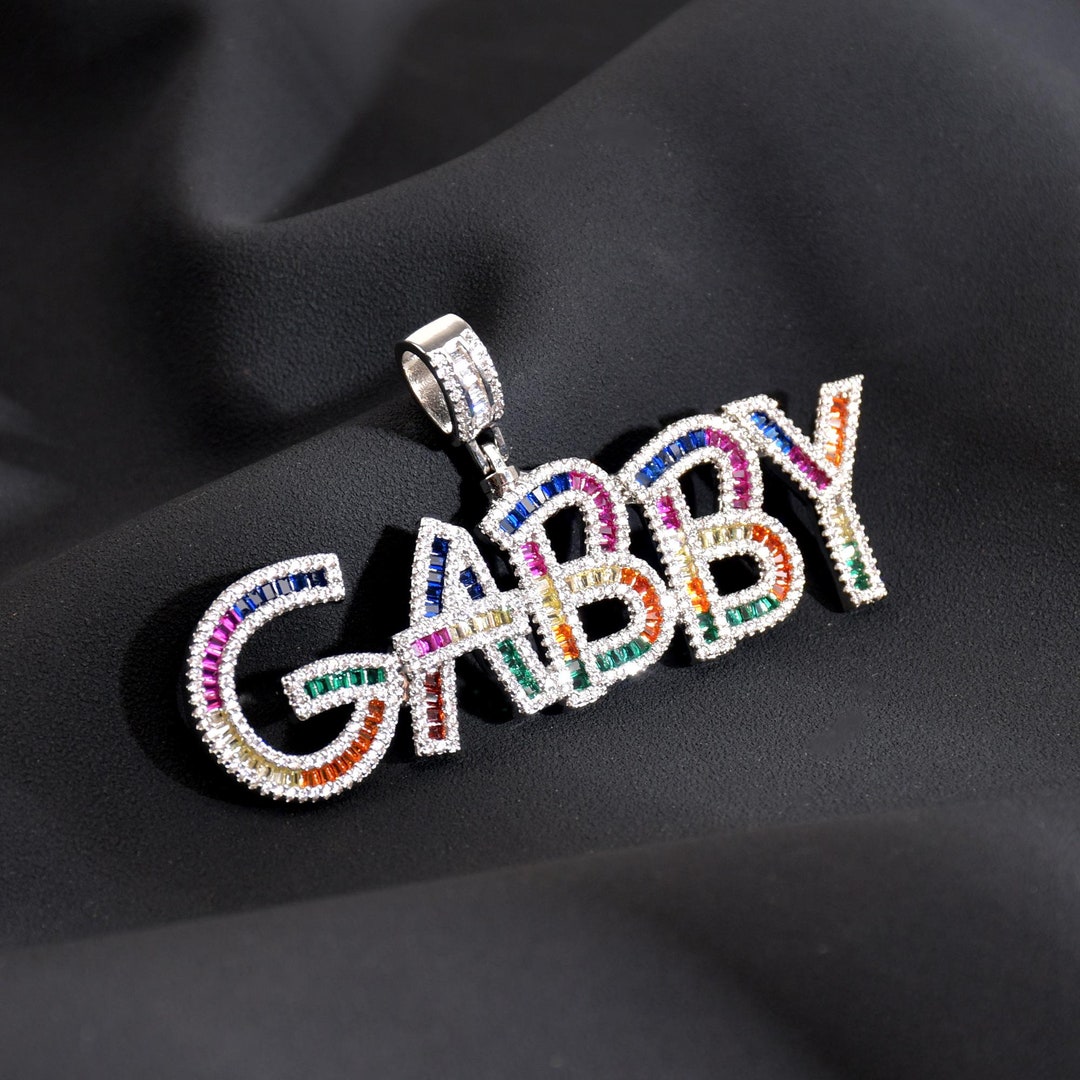 Colorful Icy Zirconia Stones Nameplate Necklace, Custom Name Pendant ...