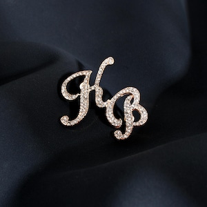 Custom Double Initials Groom Pin,bride Initial Letters Brooch Collar ...
