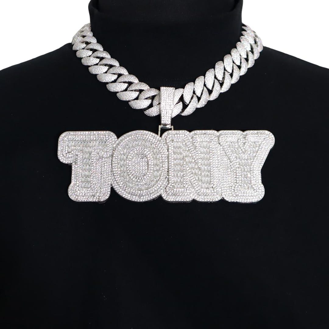 Custom Double Layers Letters Name Pendant Necklace: Iced Out 24MM ...
