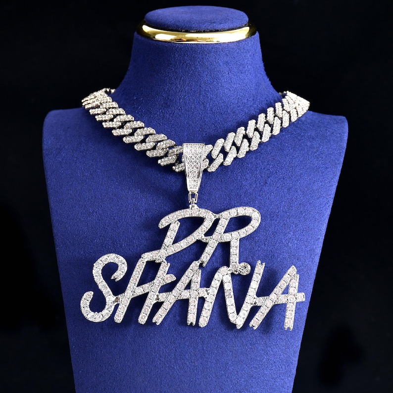 Personalised Staked Words Pendant Necklace, Custom Name Necklace, Iced ...