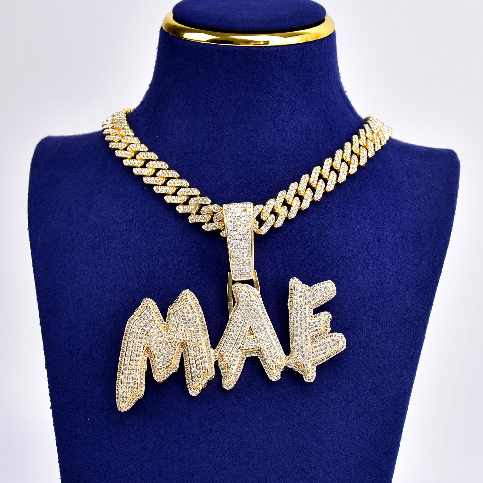 Iced Out Personalized Big Name Pendant With 12mm Cuban Link Chain ...