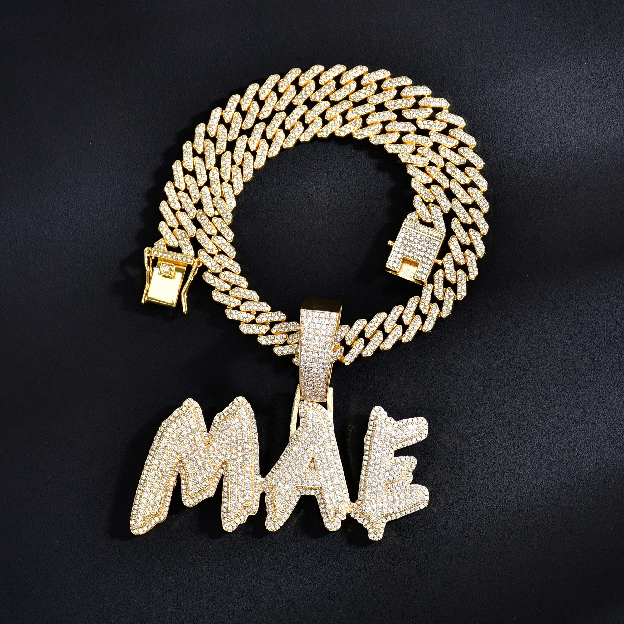 Iced Out Personalized Big Name Pendant With 12mm Cuban Link Chain ...