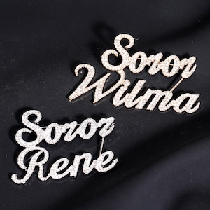 Custom Cursive Letters Soror Name Pin, Sparkle Name Brooch ...